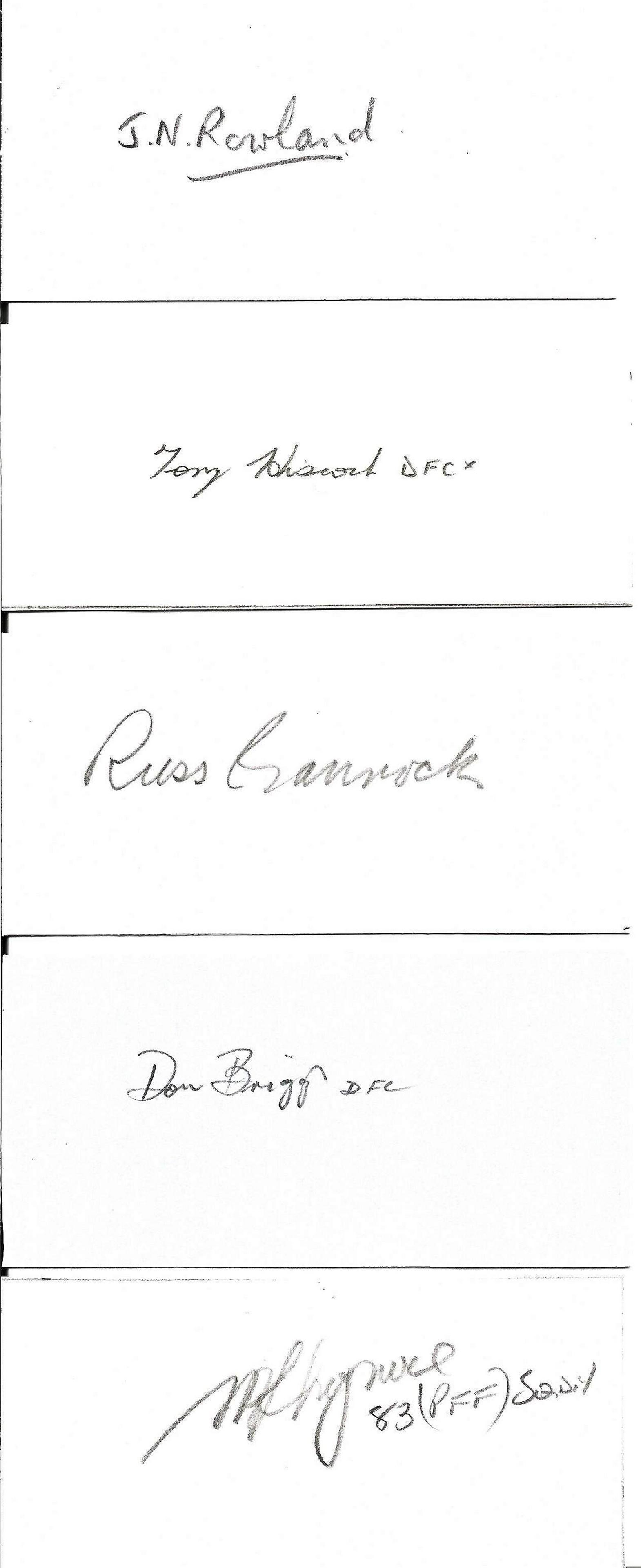 Collection of 5 RAF Pilot Signatures on signature card, (#0550) on Oct ...