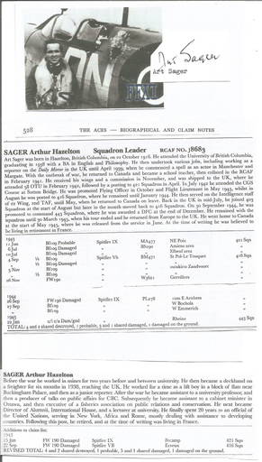 Sqn Ldr Arthur Hazelton Sager Racf Ww2 Fighter Ace