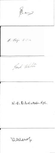 Collection of 5 RAF Pilot Signatures on signature card, (#0712) on Dec ...