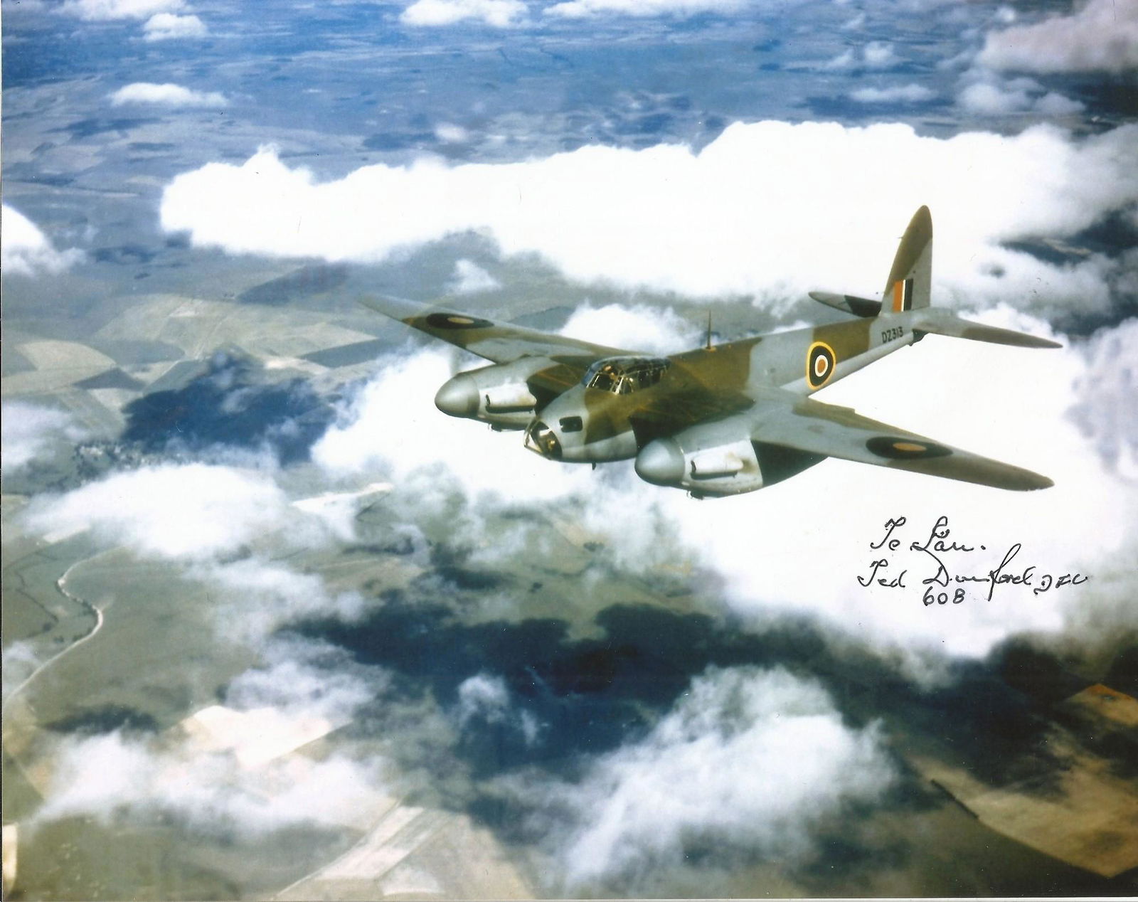 WW2. RAF Flt Lt Ted Dunford DFC Personally Signed 10x8 (#0229) on Feb ...