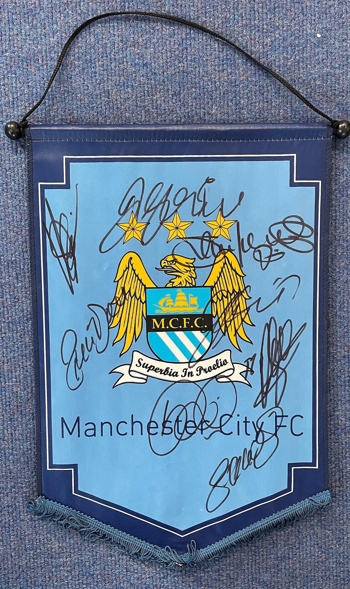 Manchester City Legends Hand signed Man City Pennant. Signed by 9 ...