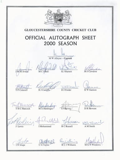 Cricket. Gloucestershire Country Cricket Club Official Autograph Sheet ...