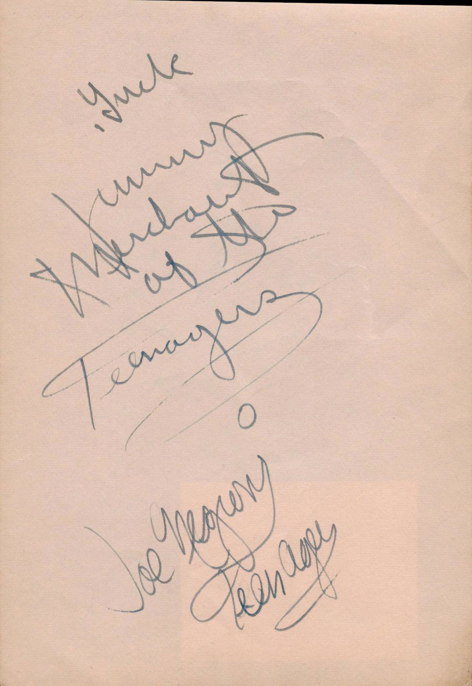 The Teenagers, Jimmy Merchant and Joe Negroni signed album page. The ...