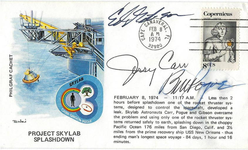 Skylab4, Ed Gibson, Jerry Carr and Bill Pogue signed postal cover for ...