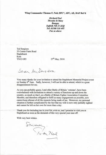 WW2 RAF Wg Cdr Tom Neil DFC AFC TLS Addressed to Leading Battle of ...