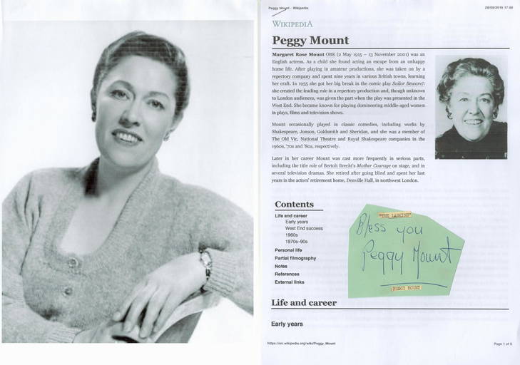 Peggy Mount signed album page cutout. Mount OBE was an English actress ...