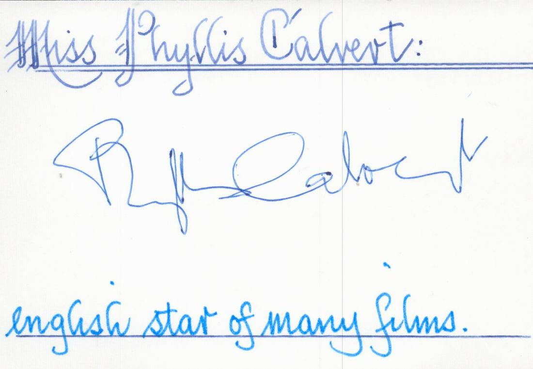 1940's English Actress Phillis Calvert Signed Signature Card. Signed In ...