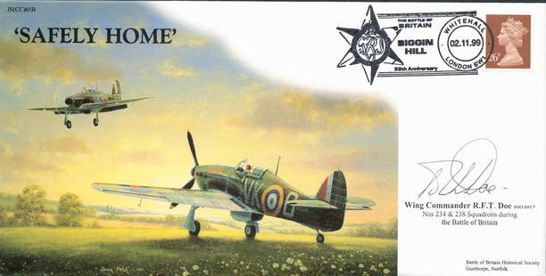 Ww2 Wg Cdr Bob Doe Dso Dfc Signed Js(cc)65 Titled Safely Home Flown Fdc ...