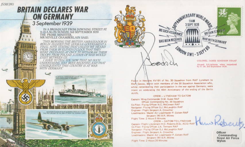 Raf Ww2 James Goodson And Huw Roberts Signed 'britain Declares War On ...