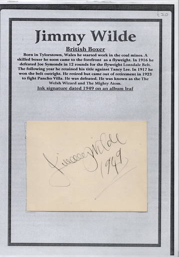 Jimmy Wilde signed 6x4 album page dated 1949 taken from the Kirby ...
