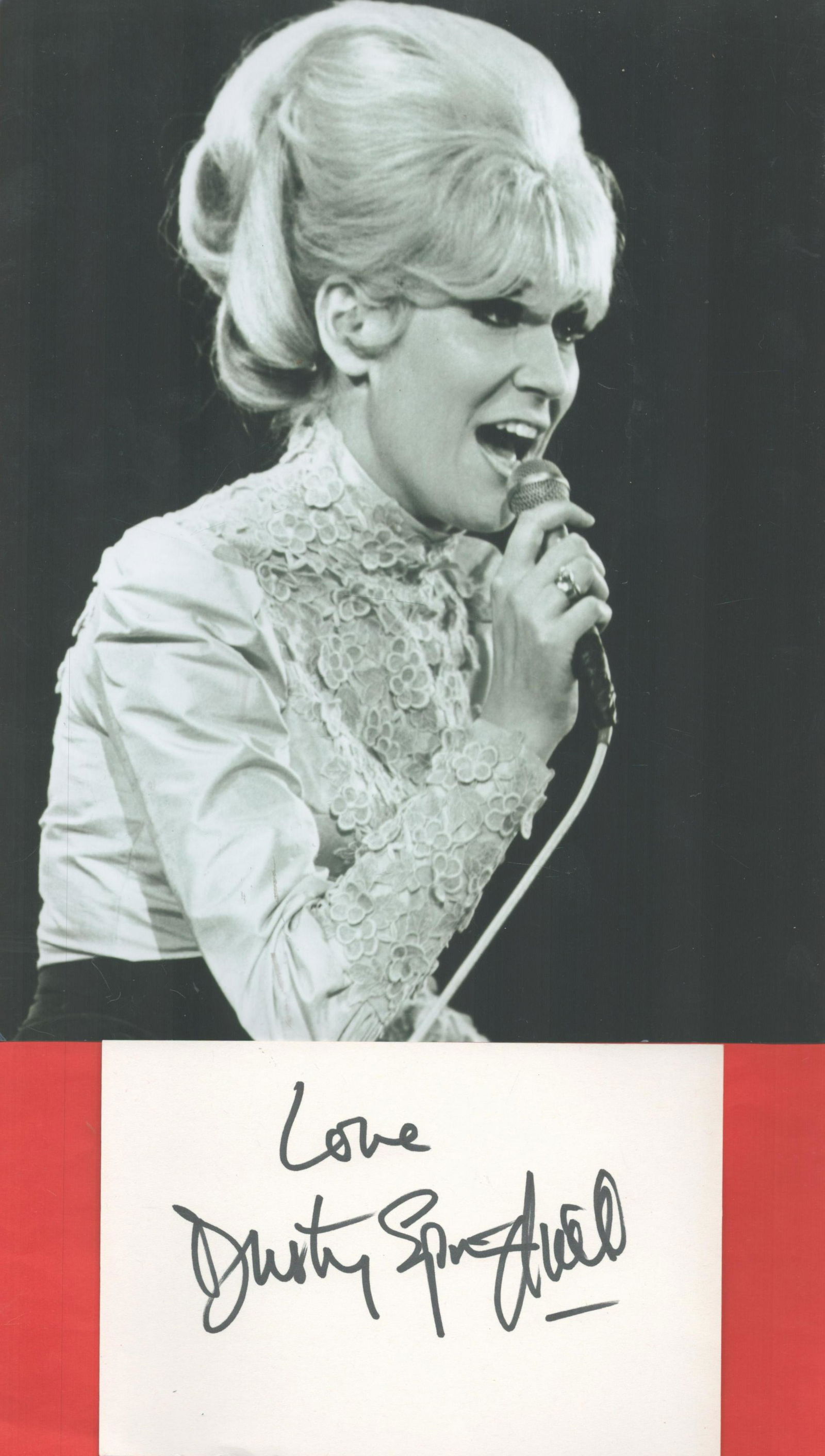 Dusty Springfield signed 6x4 white card and stunning 10x8 black and ...