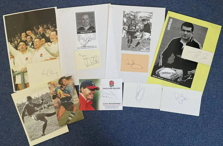 Rugby signed variety collection. Includes signed photos, magazine ...