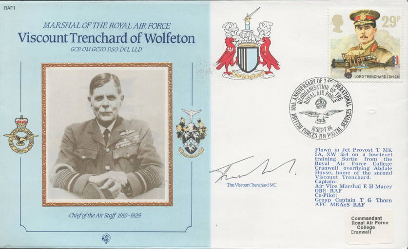 The Viscount Trenchard MC Signed on his Personal Cover RAF 1. Flown in ...