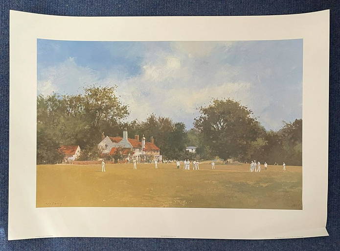 Roy Perry Colour Cricket print 26x18 titled 'New Batsman' Print Shows a ...