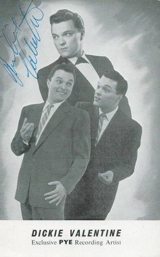 British Singer Dickie Valentine signed 5x3 inch PYE Recording Black and ...