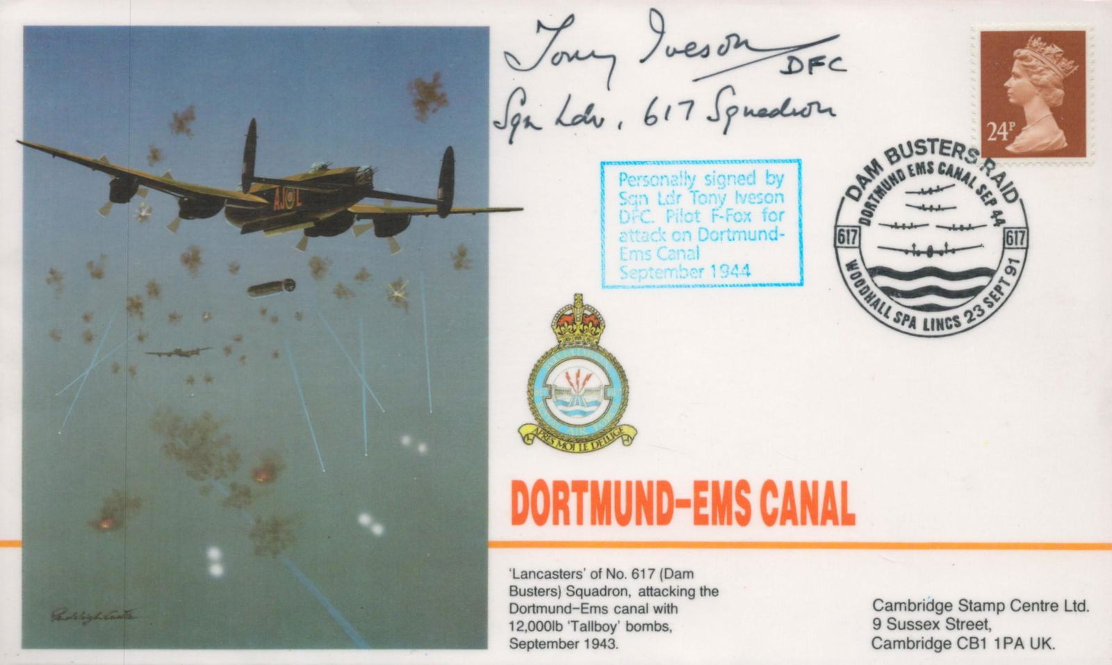 Sqn Ldr Tony Iveson Dfc (dambuster) Signed Dortmund Ems Canal Fdc. 9 Of ...