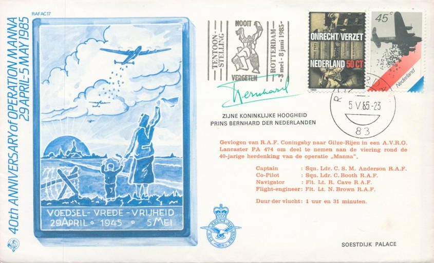 Operation Manna Prince Bernhard Of The Netherlands Signed 19885 40th ...