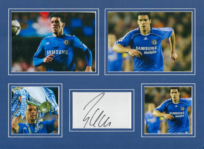 Michael Ballack signature piece mounted with 4 colour Chelsea photos ...