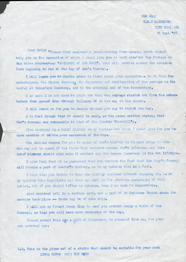 Reggie Kray Typed Letter Sent From Hmp Maidstone On 16th Sept 1995 ...