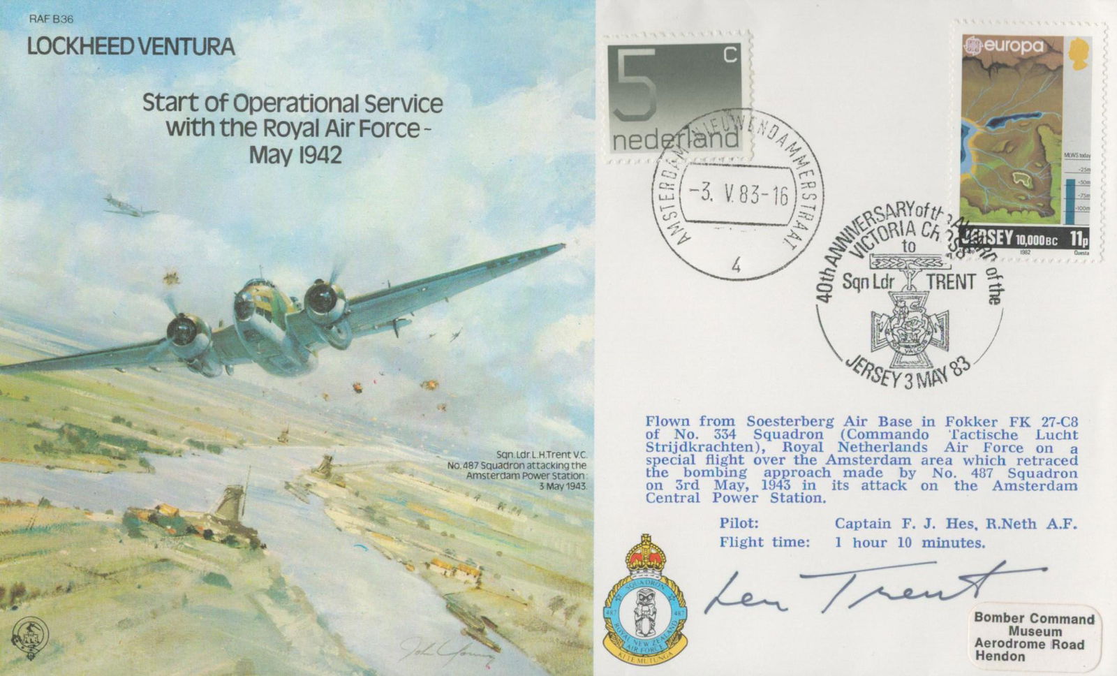 Ww2 Great Escaper Leonard Trent Vc Signed Lockheed Ventura Raf Flown ...