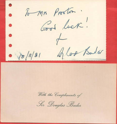 WW2 RAF Hero Douglas Bader Signed 5x3 inch Signature Card, With ...