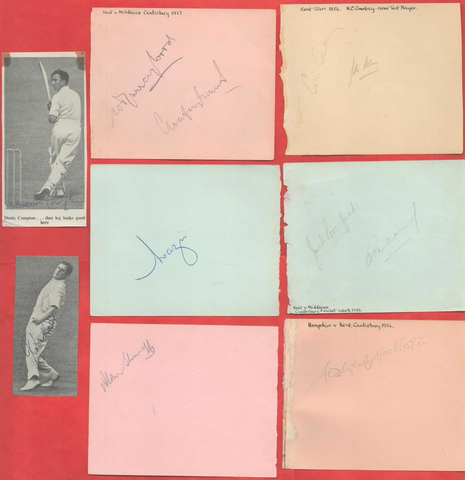 Cricket Signed Collection On Autograph Pages, Photos And Newspaper ...