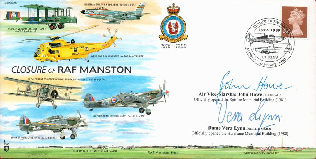 Raf Avm John Howe And Dame Vera Lynn Signed Closure Of Raf Manston Fdc ...