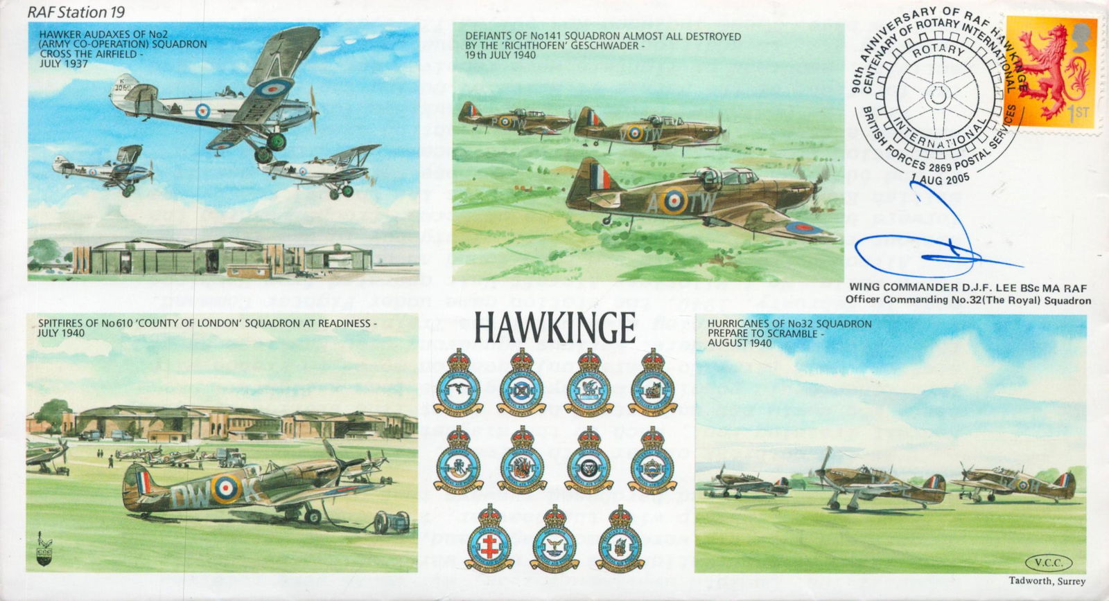 WW2 RAF Wg Cdr DJF Lee Signed RAF Hawkinge RAF Station 19 First Day ...