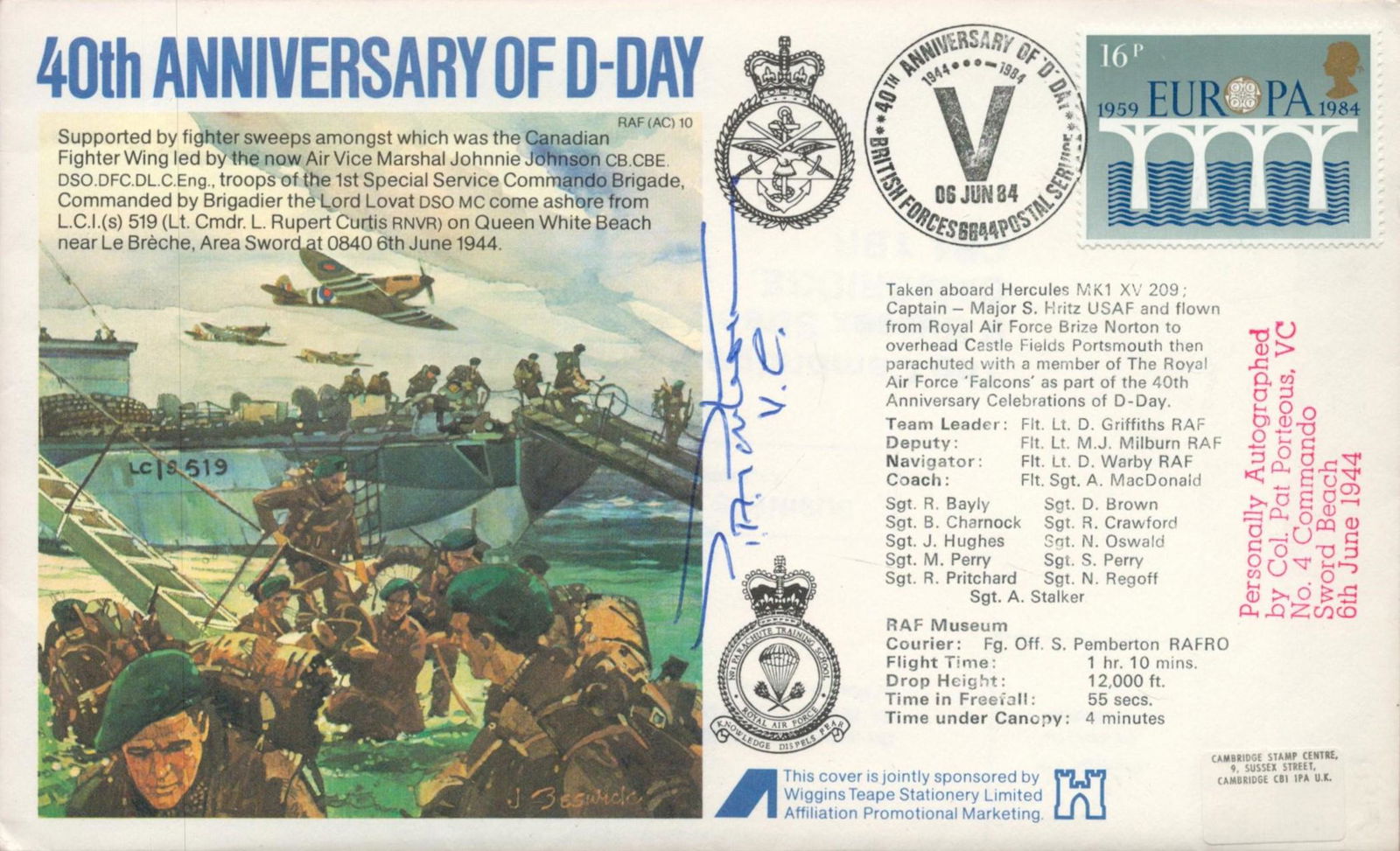 WW2 Col Pat Porteous VC Signed 40th Anniversary of D-Day First Day ...