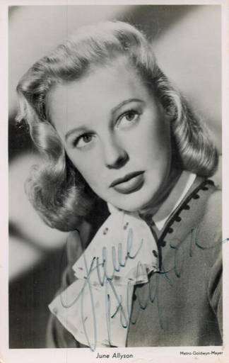 American Actress June Allyson Signed 5.5 x 3.5 inch Black and White ...