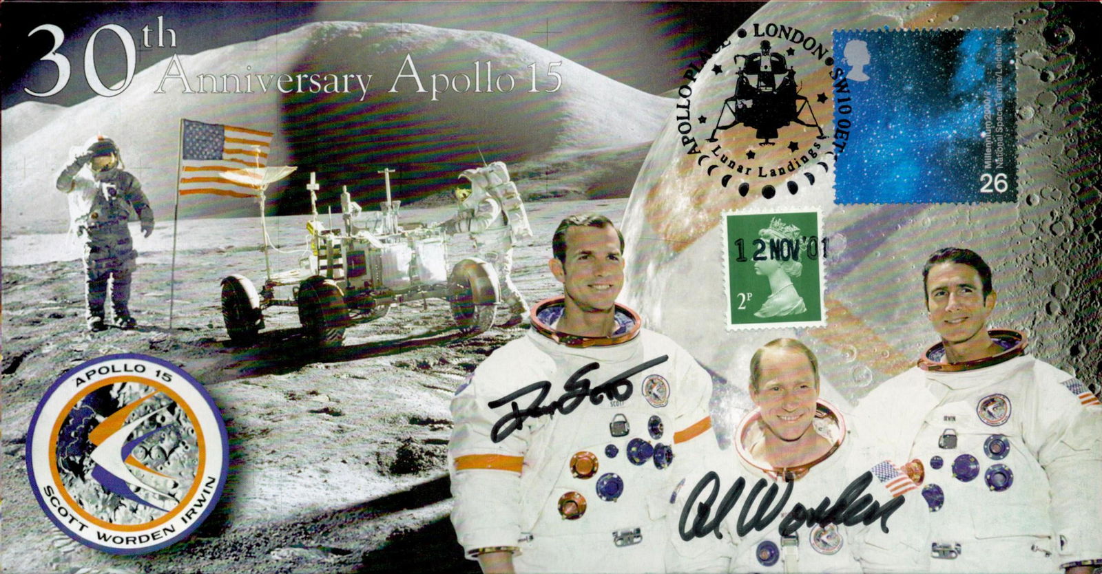 Apollo15 moonwalker Dave Scott and CMP Alfred Worden signed Space cover ...