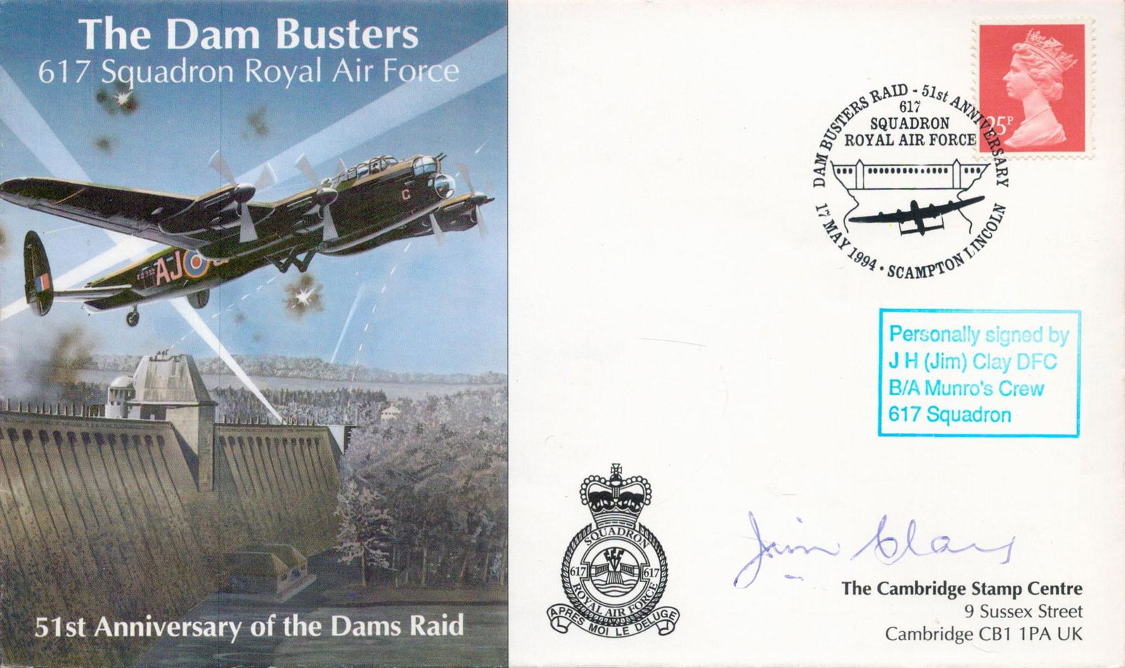 WW2 Jim Clay DFC Signed 51st Anniversary of the Dams Raid FDC. 34 of 50 ...