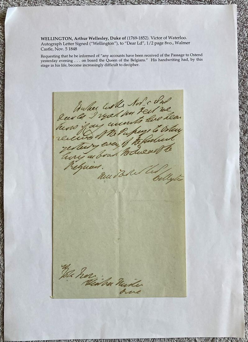 Duke Of Wellington 1848. Letter From Walmer Castle (lord Warden Of The ...