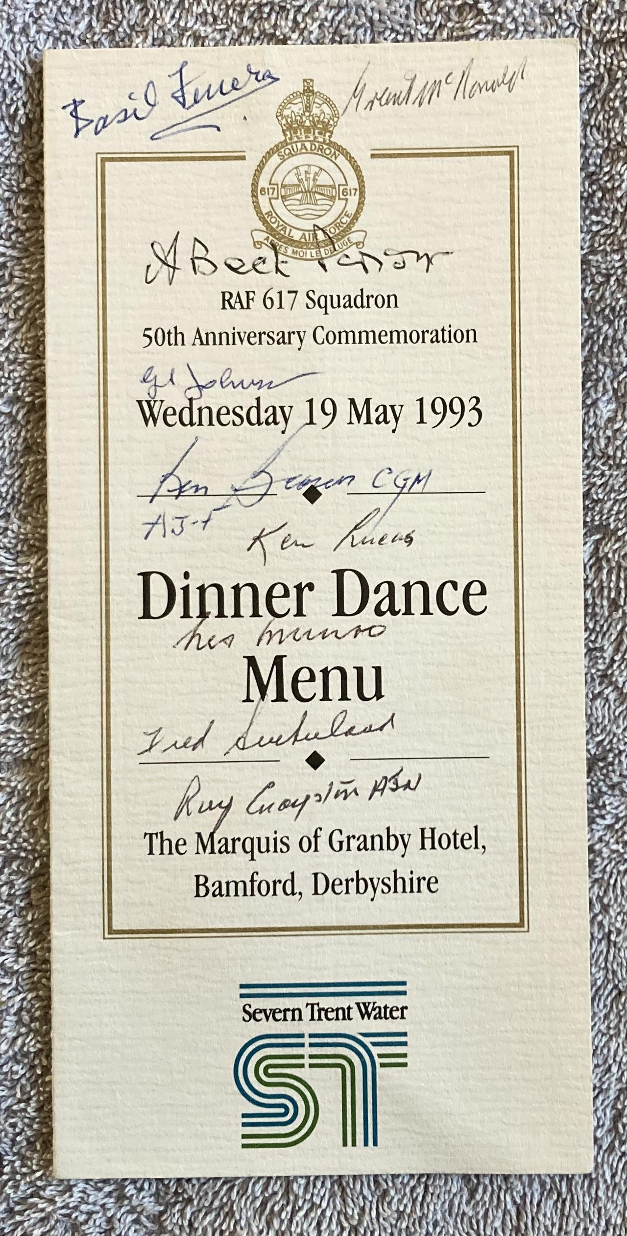 WW2 Dambusters raid veterans multiple signed 617 sqn 50th ann Dinner ...