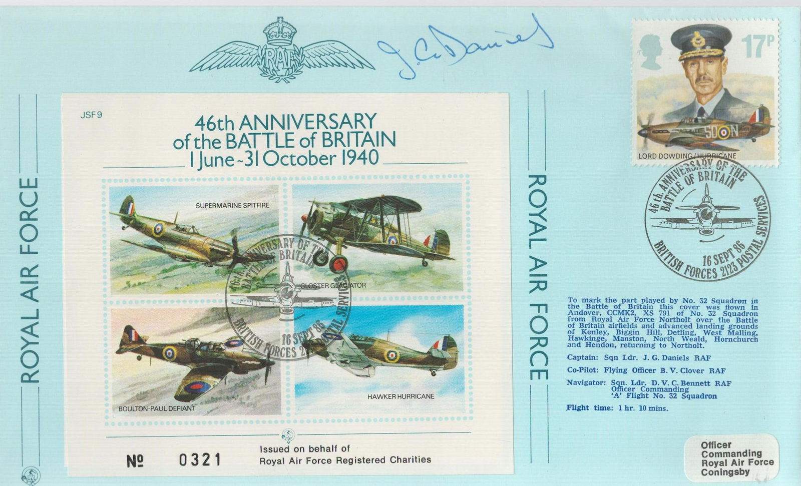 Raf. Sqn Ldr J.g. Daniels Signed 46th Anniversary Of The Battle Of ...