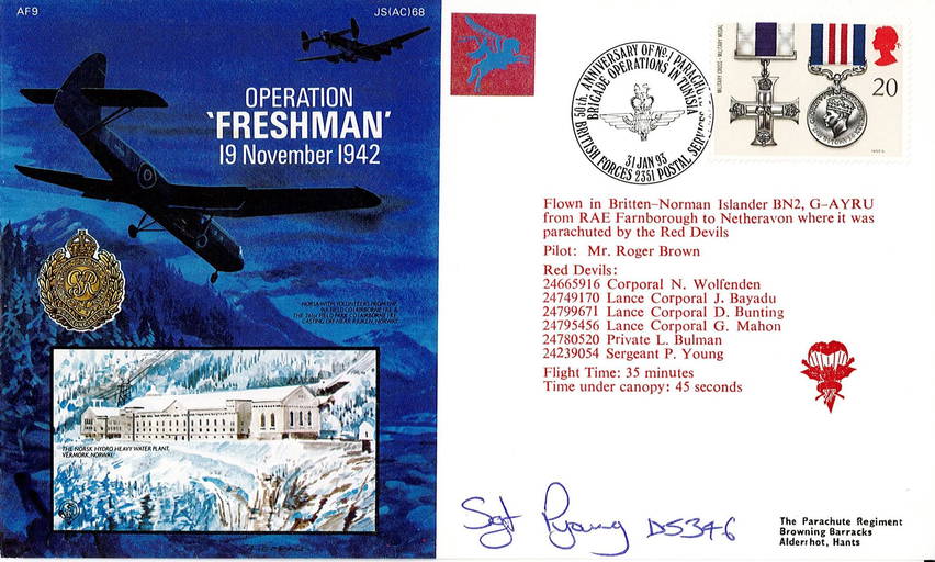 Sgt P Young Signed Operation Freshman 19 Nov 1942 Fdc. British Stamp ...