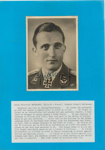 Captain Friedrich Geisshardt (1919 1943) Signed Wwii Vintage Sepia ...