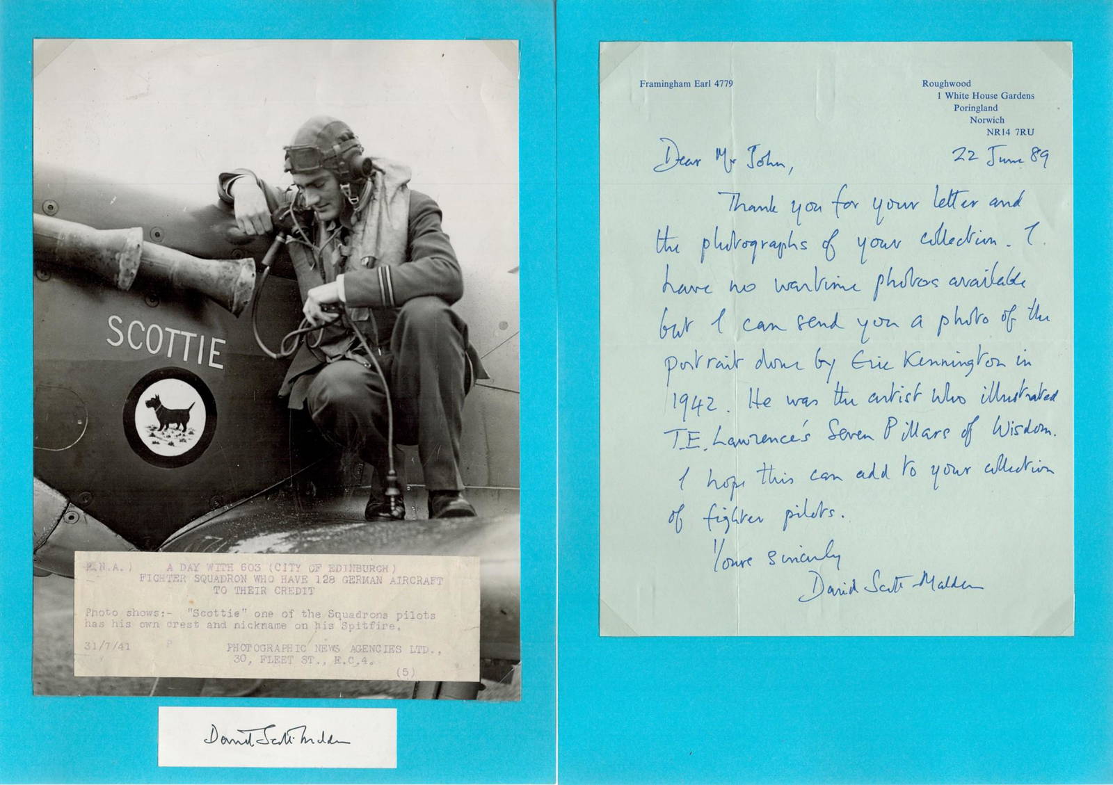 WW2. AVM David Scott Malden DFC DSO Signed ALS Dated 22nd June 1989 ...