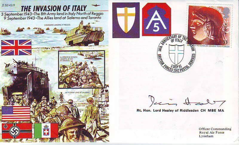 Js/50/43/9c Invasion Of Italy Signed Lord Healey. Vg