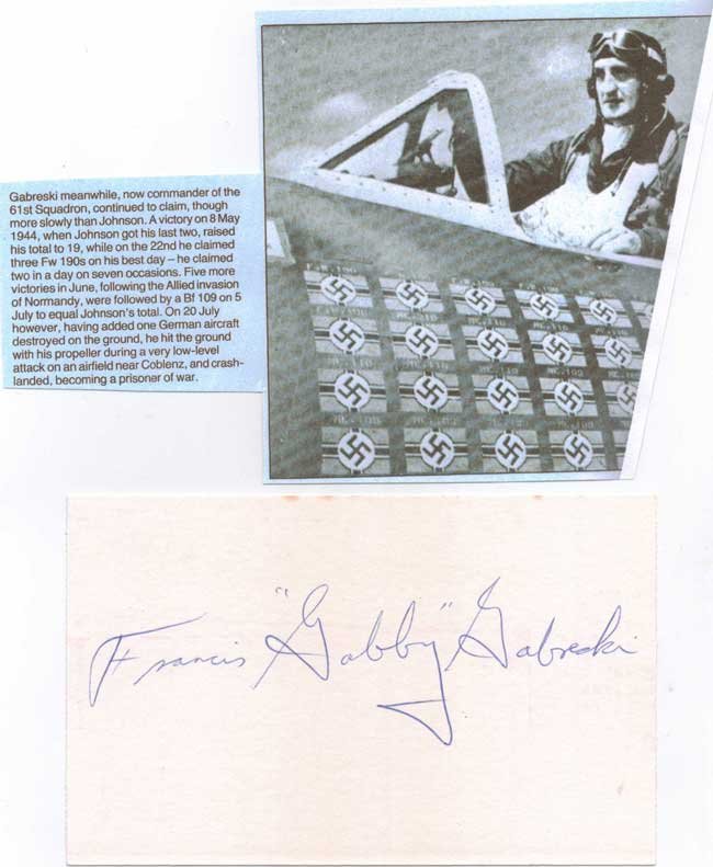 Colonel Francis Gabreski Usaf. Signature On Card Of One