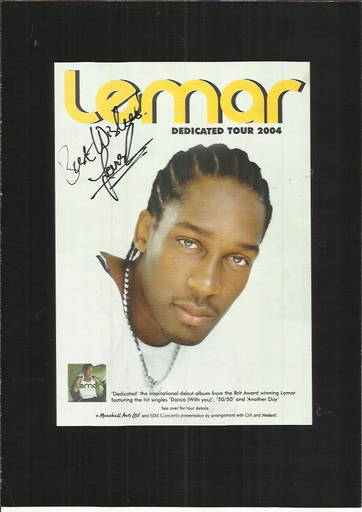 Lemar Signed Tour Leaflet Mounted To 12 X 8 Black Card.