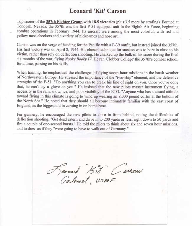 Colonel Clarence Lester 'Kit' Carson USAF Signature on - Jan 24, 2014 ...