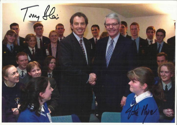 Tony Blair & John Major Signed 12 X 8 Colour Photo Of