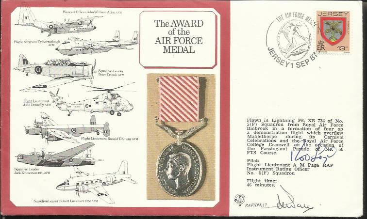 Rod Learoyd Vc 1987 Award Of The Air Force Medal Cover