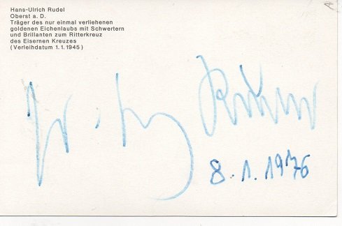 Oberst Hans-Ulrich Rudel Signed His 13.5 X 9 Cm