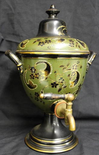 Antique Stoneware Painted Samovar Dispenser