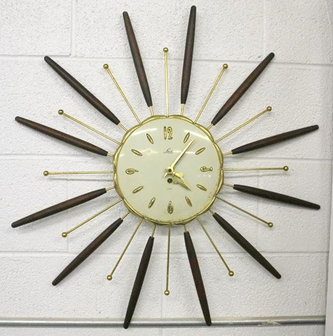 Mid Century Lux Sunburst 8 Day Wall Clock Eames