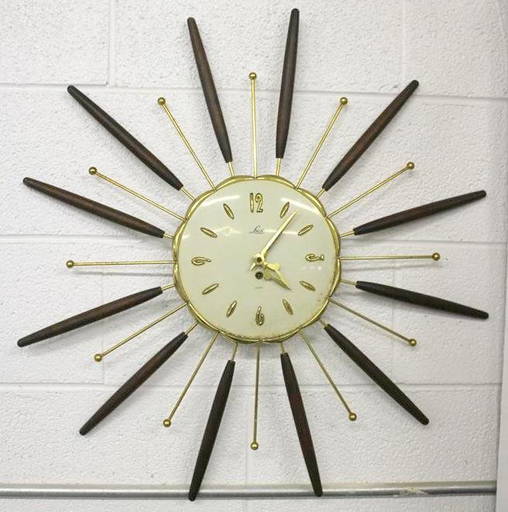 Mid Century Lux Sunburst 8 Day Wall Clock Eames