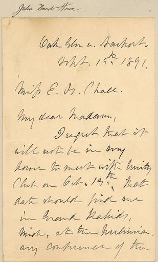 Catherwood (mary Hartwell) & Julia Ward Howe Autograph