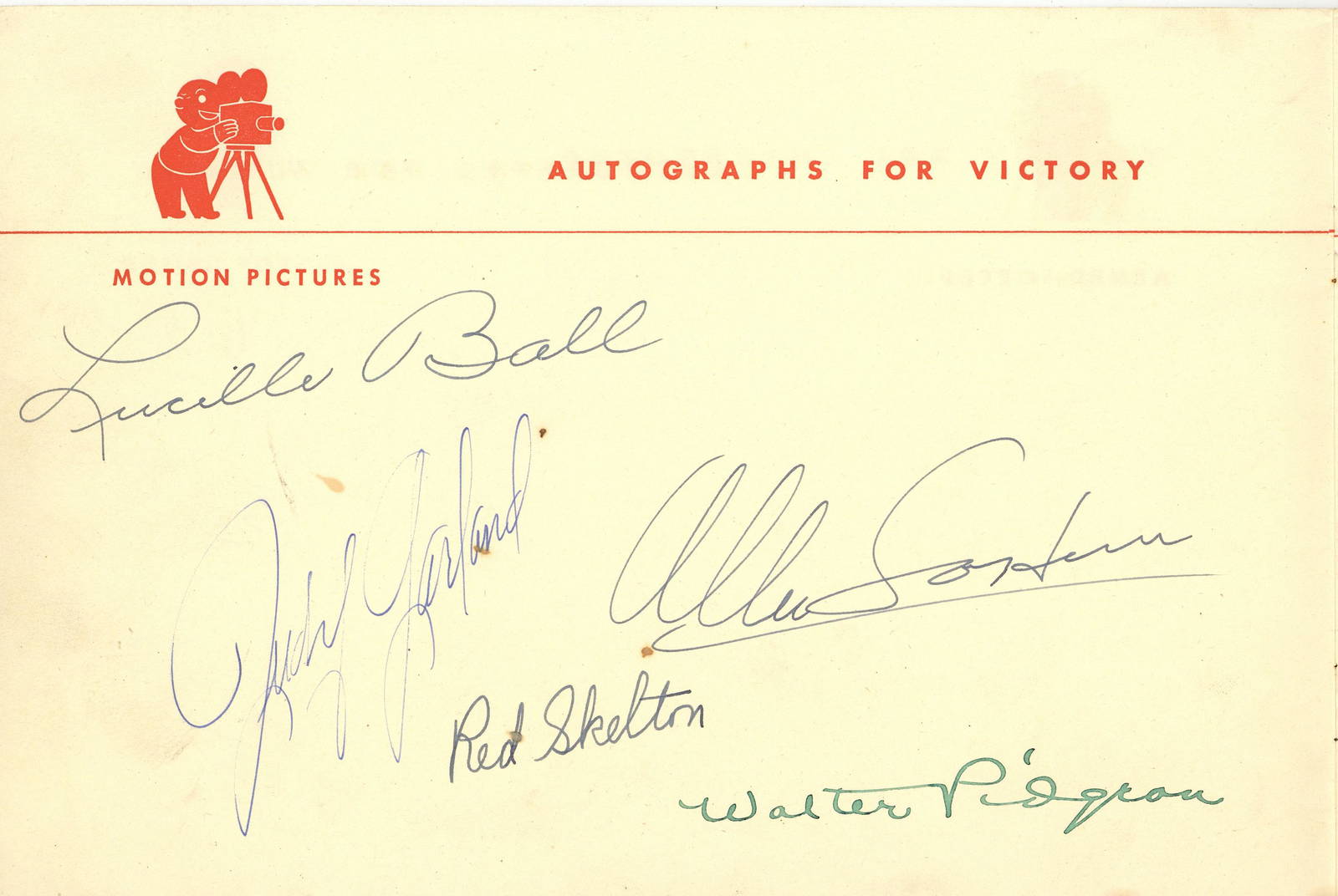 Vintage Hollywood.- Autographs For Victory Auction